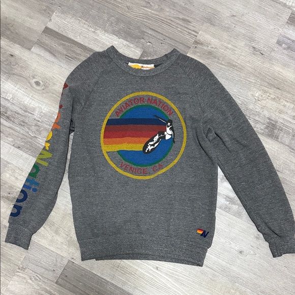 Aviator Nation | Tops | Aviator Nation Charcoal Sweater With Multicolor ...